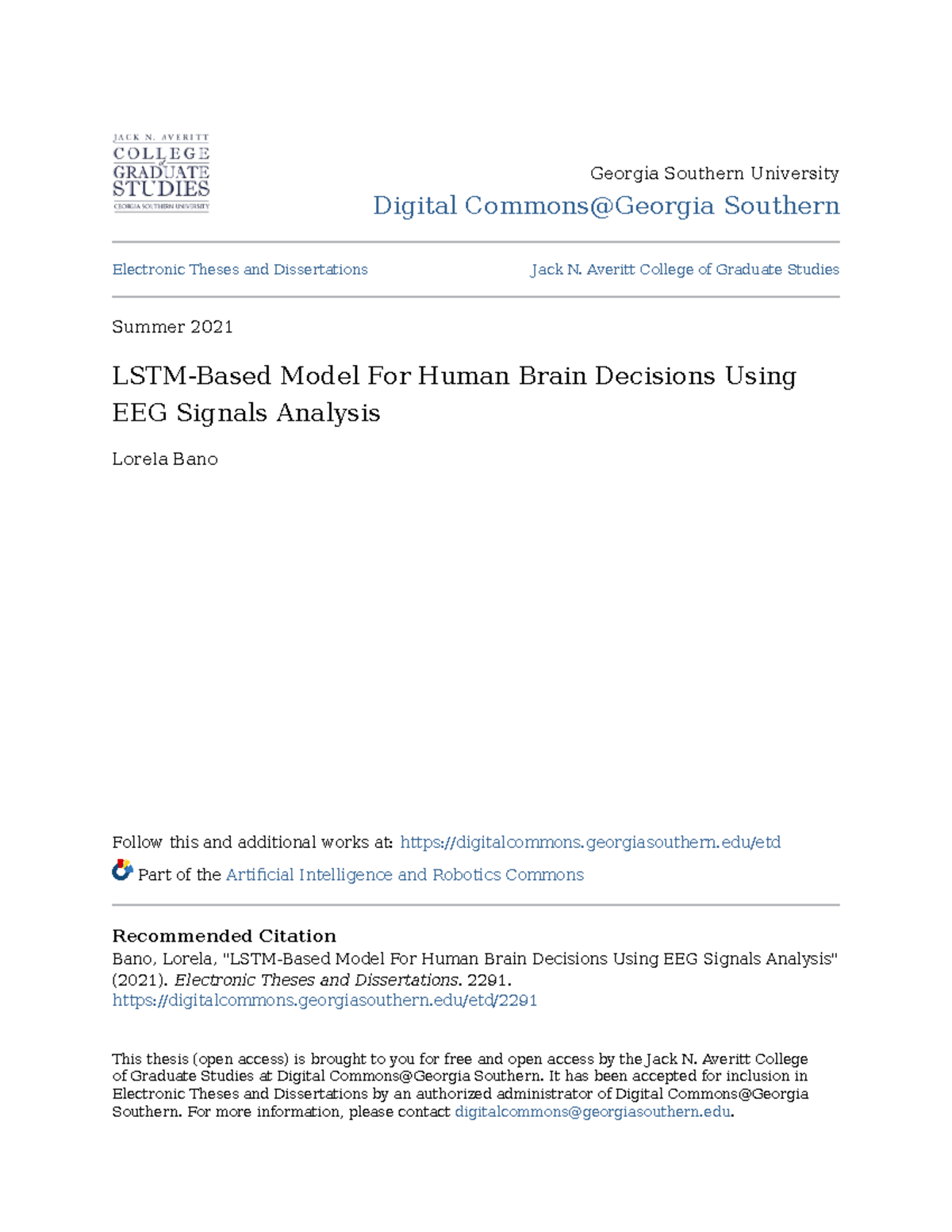 LSTM-Based Model For Human Brain Decisions Using EEG Signals Anal - Georgia Southern University ...