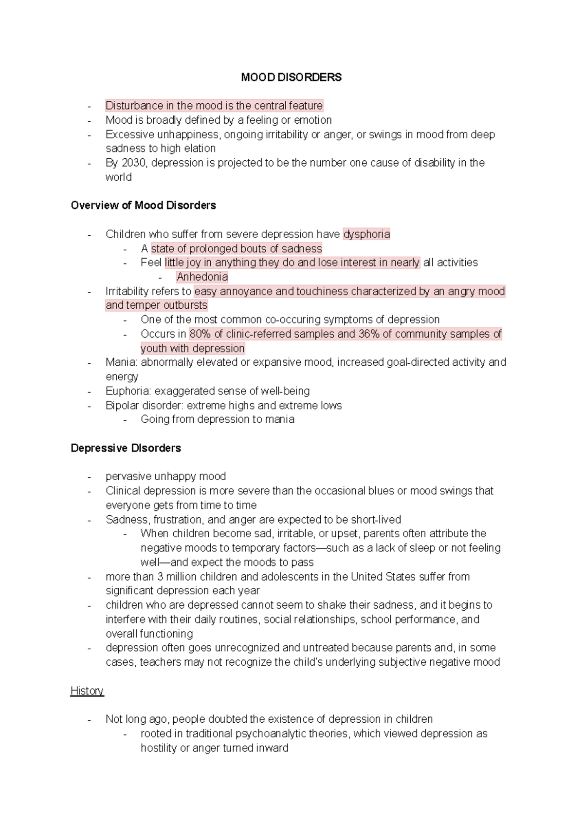 Chapter 10 - Mood Disorders - MOOD DISORDERS Disturbance in the mood is ...