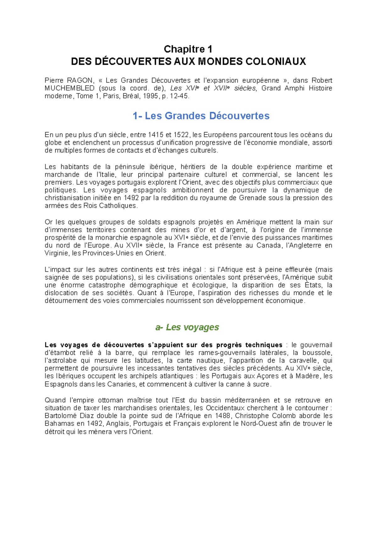 PDF Histoire Moderne - les notes - Chapitre 1 DES DÉCOUVERTES AUX ...