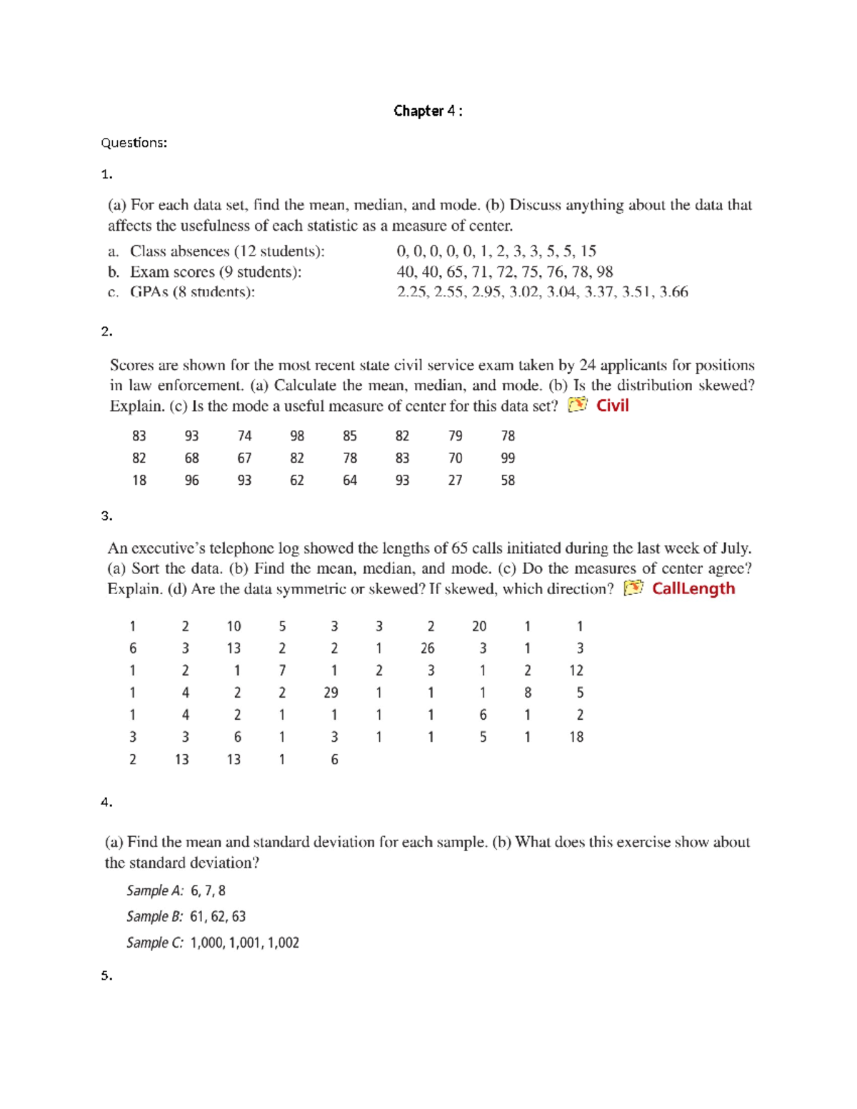 Chapter 4 - Statistics for Business - Chapter 4 : Questions: 1. 2. 3. 4 ...