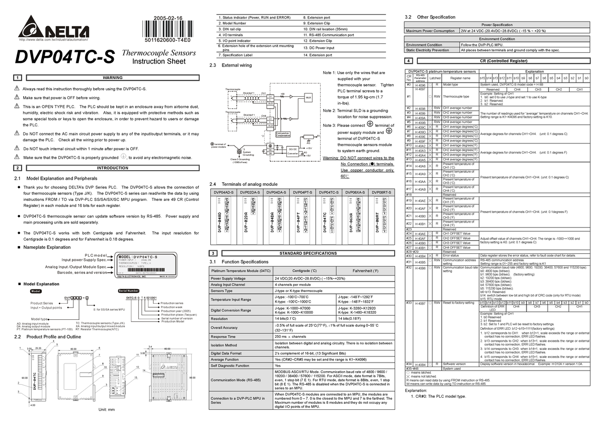 Delta manual 3064 - delta.com/industrialautomation/ DVP04TC-S ...