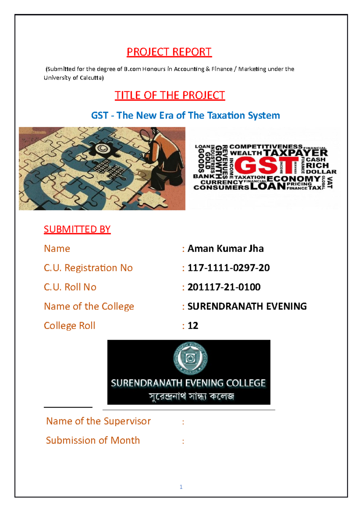 Project work - PROJECT REPORT (Submitted for the degree of B Honours in ...