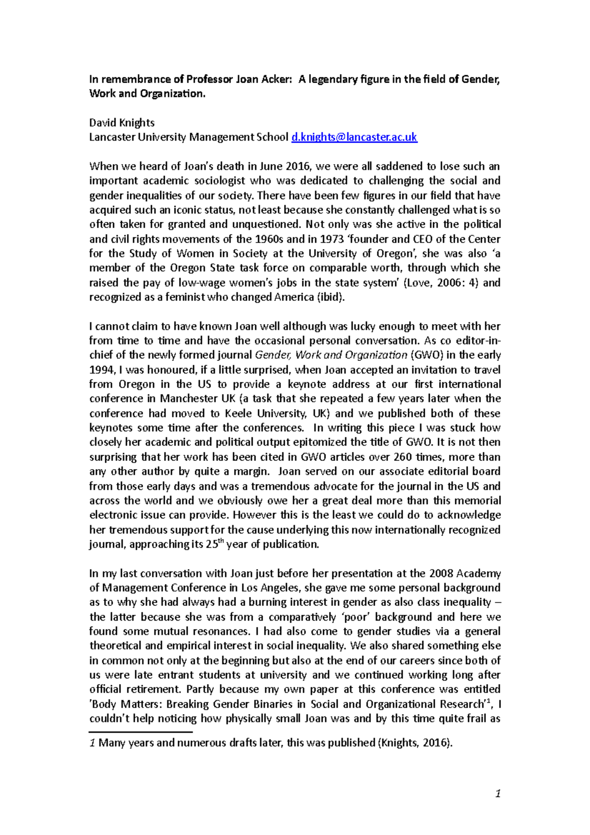 Joan Ackerpre-publicationpaper - In remembrance of Professor Joan Acker ...