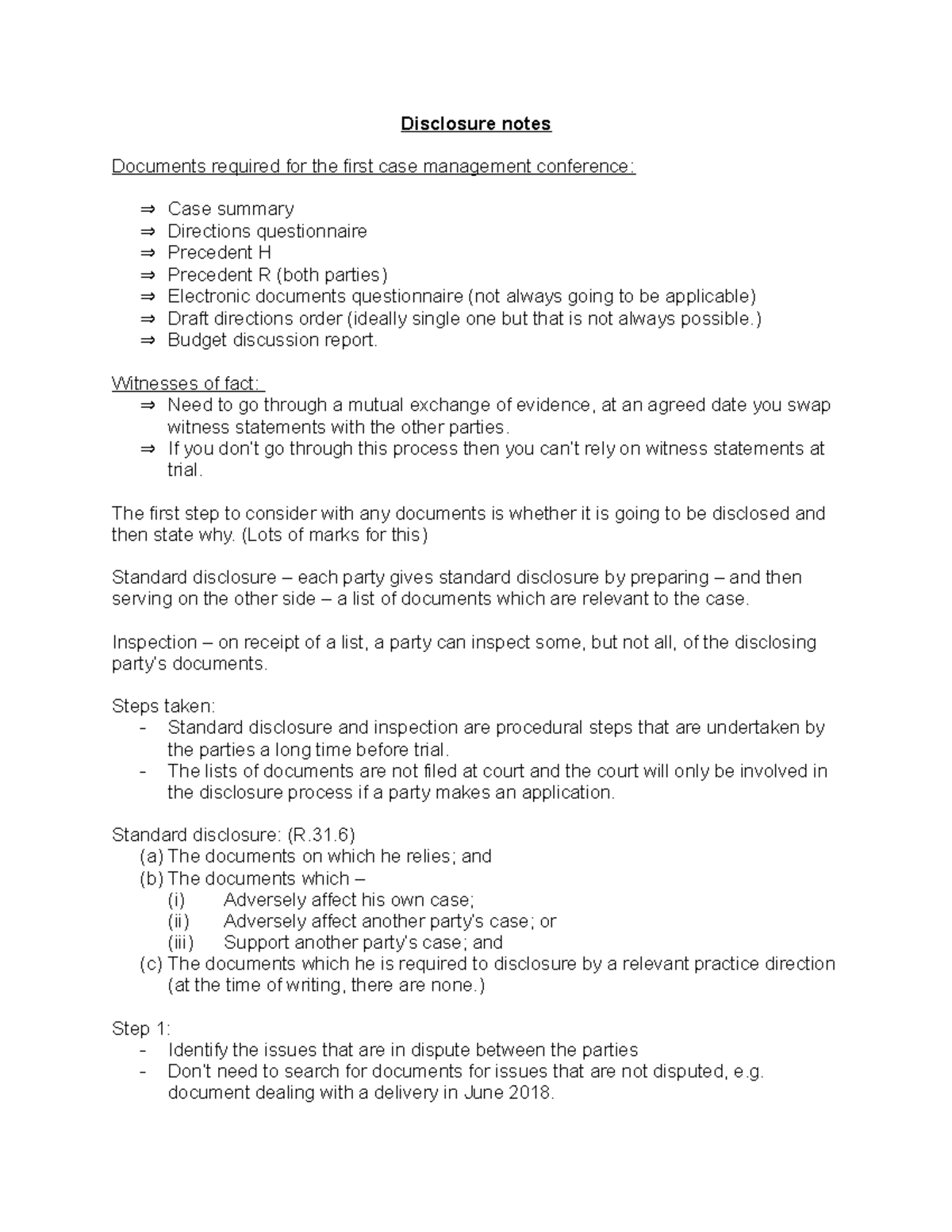 Disclosure - notes - Disclosure notes Documents required for the first ...