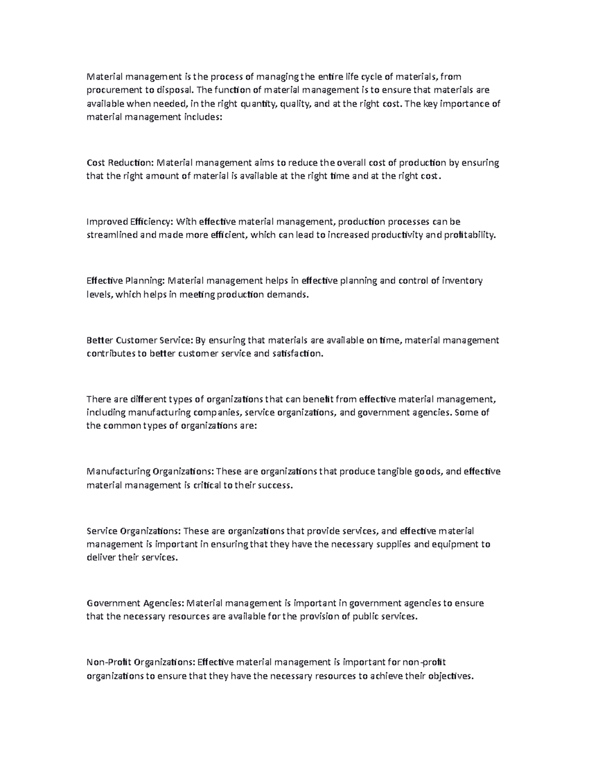 Material management planning and budgeting - Material management is the ...