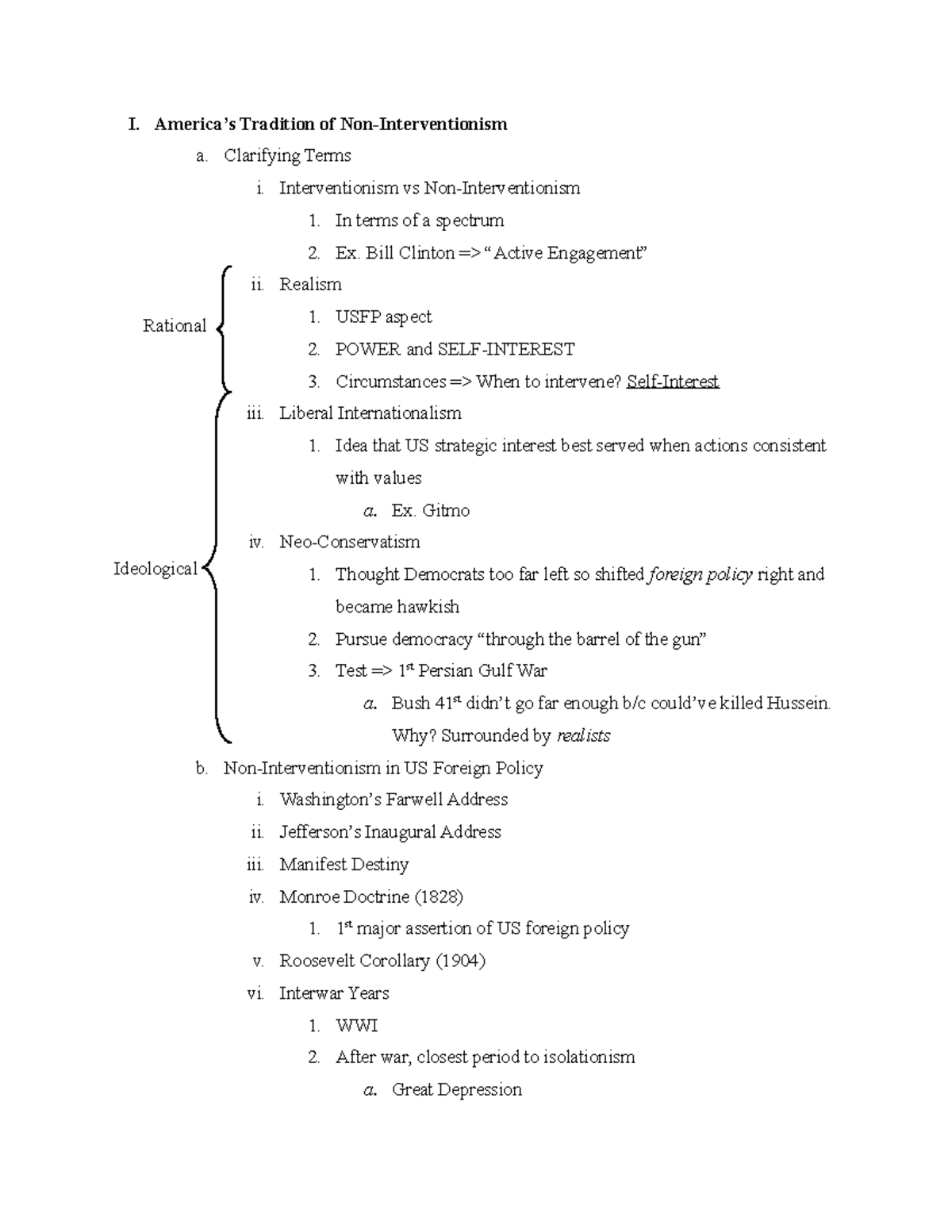 Class Outline - Lecture notes All - I. America’s Tradition of Non ...
