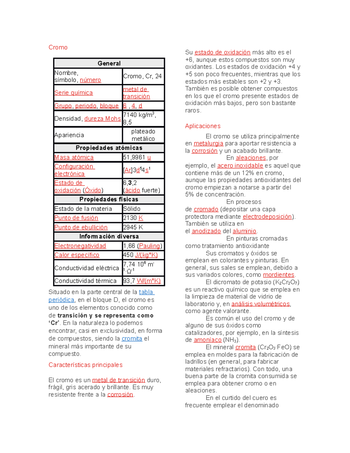 Cromo - En la naturaleza lo podemos encontrar, casi en exclusividad, en ...