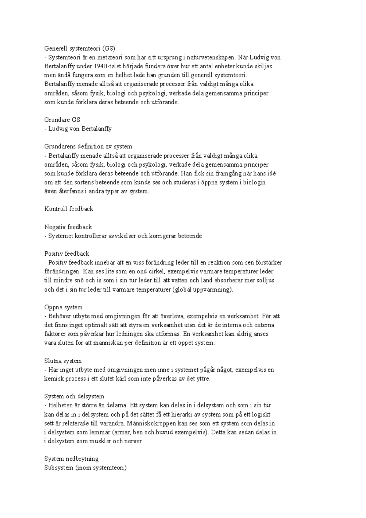 Begrepplistan - Begrepplista - Generell systemteori (GS) Systemteori är ...