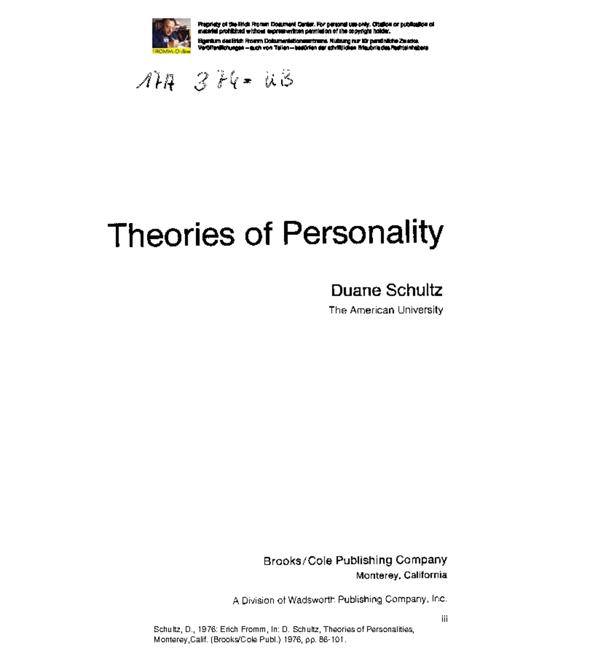 Schultz D 1976 - textbook - Theories of Personality Duane Schultz The ...