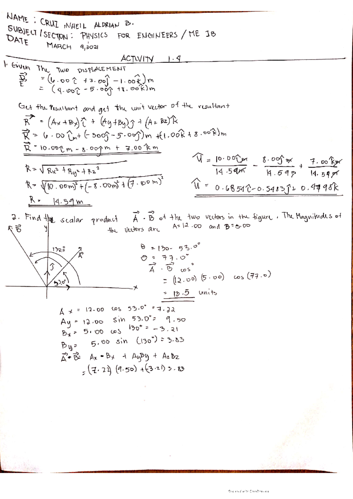 Phyme 1B Activity 1 - Assignment - Mechanical Engineering Project Study - PangSU - Studocu