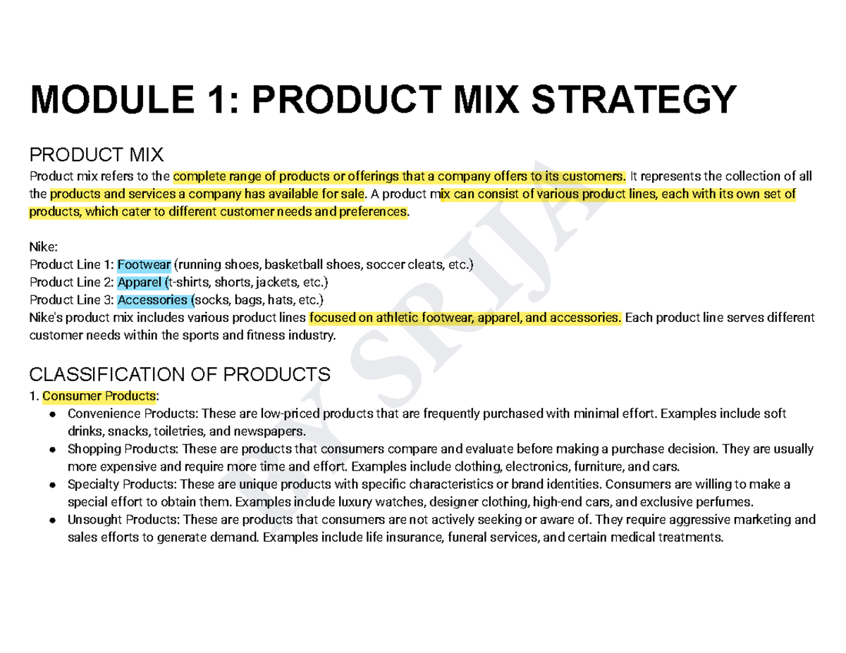 MM - marketing management notes - BY SRIJA MODULE 1: PRODUCT MIX ...