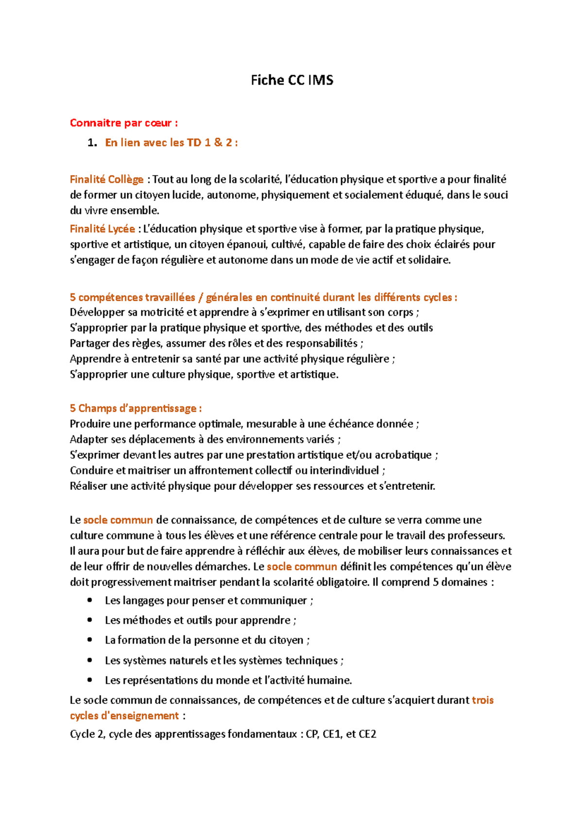 Fiche CC IMS - programme d'eps 2015 - Fiche CC IMS Connaitre par cœur ...