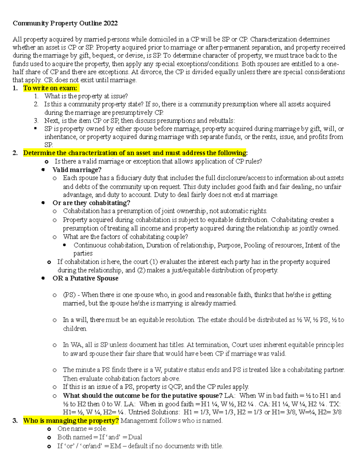 Community Property Final - Community Property Outline 2022 All property ...