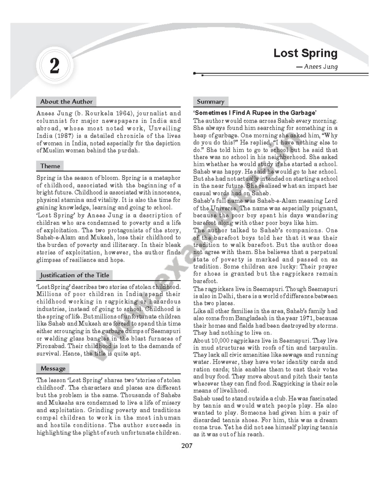 LOST Spring.... - 207 About the Author Anees Jung (b. Rourkela 1964), journalist and columnist ...