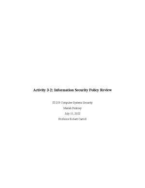 IT 253 Project Two Security Plan - A. Roles and Responsibilities a ...