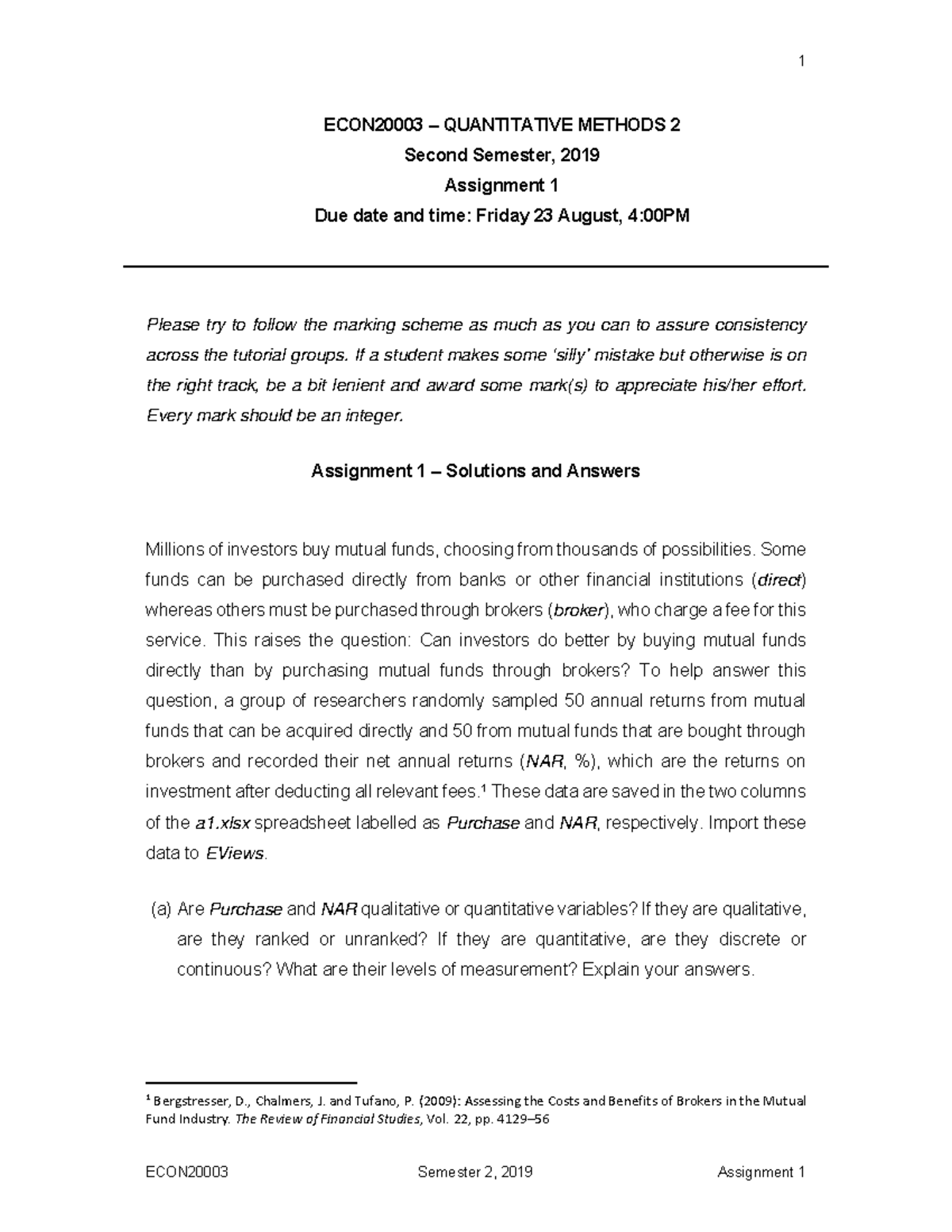 Assignment 1 Qanda Warning Tt Undefined Function 32 Econ20003 Quantitative Methods 2 Second