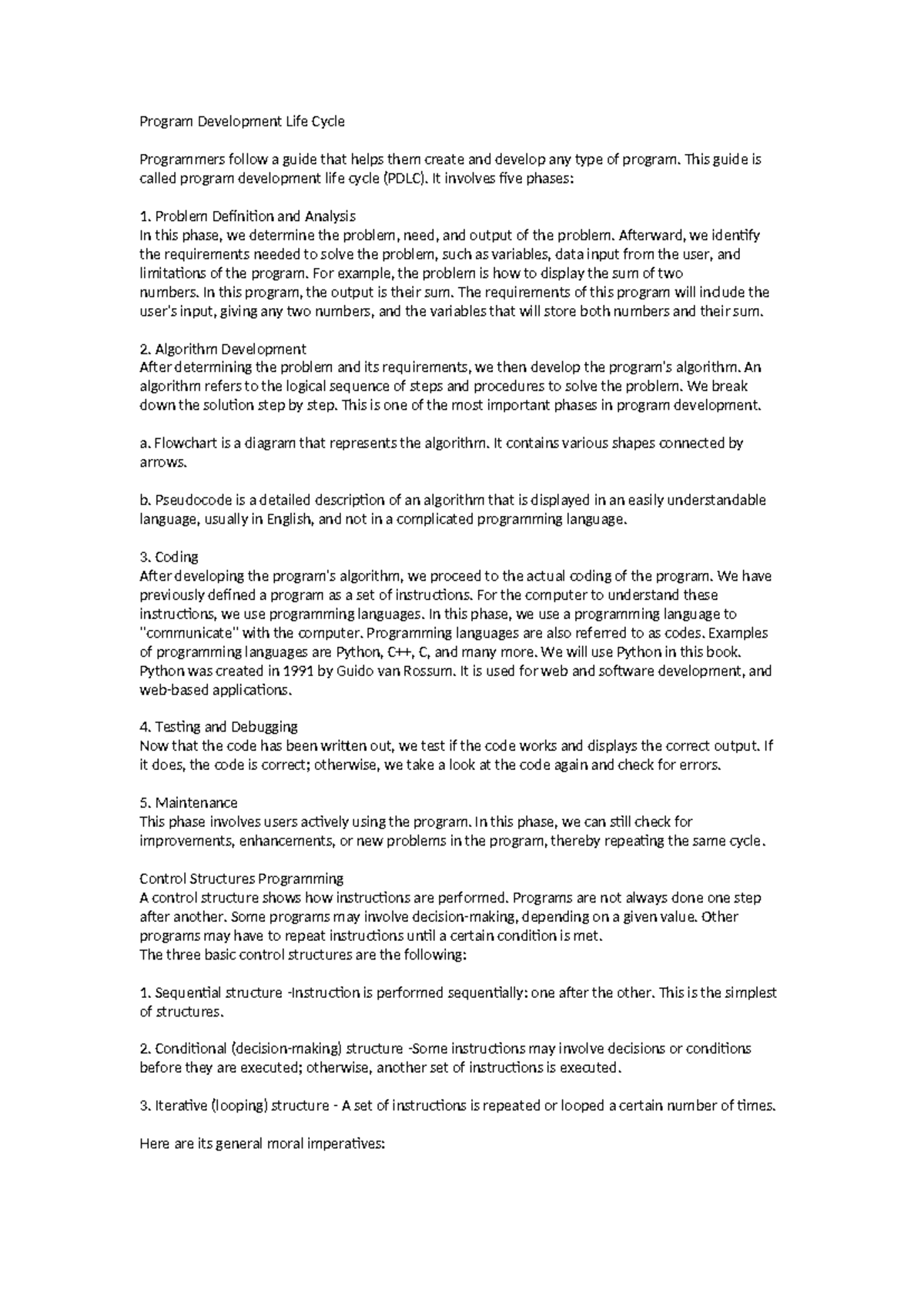 Computer - PDLC - Program Development Life Cycle Programmers follow a ...