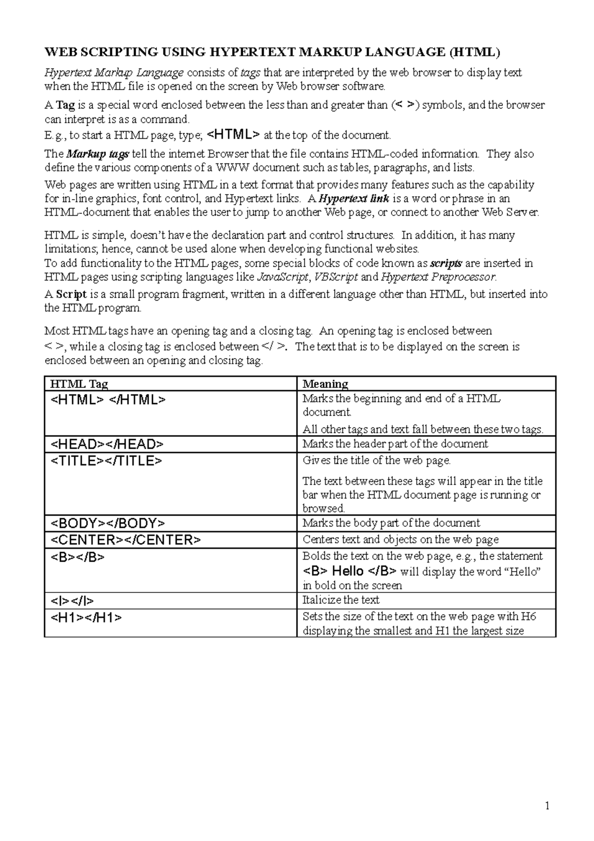 Web Scripting Enjoy Web Scripting Using Hypertext Markup Language Html Hypertext Markup
