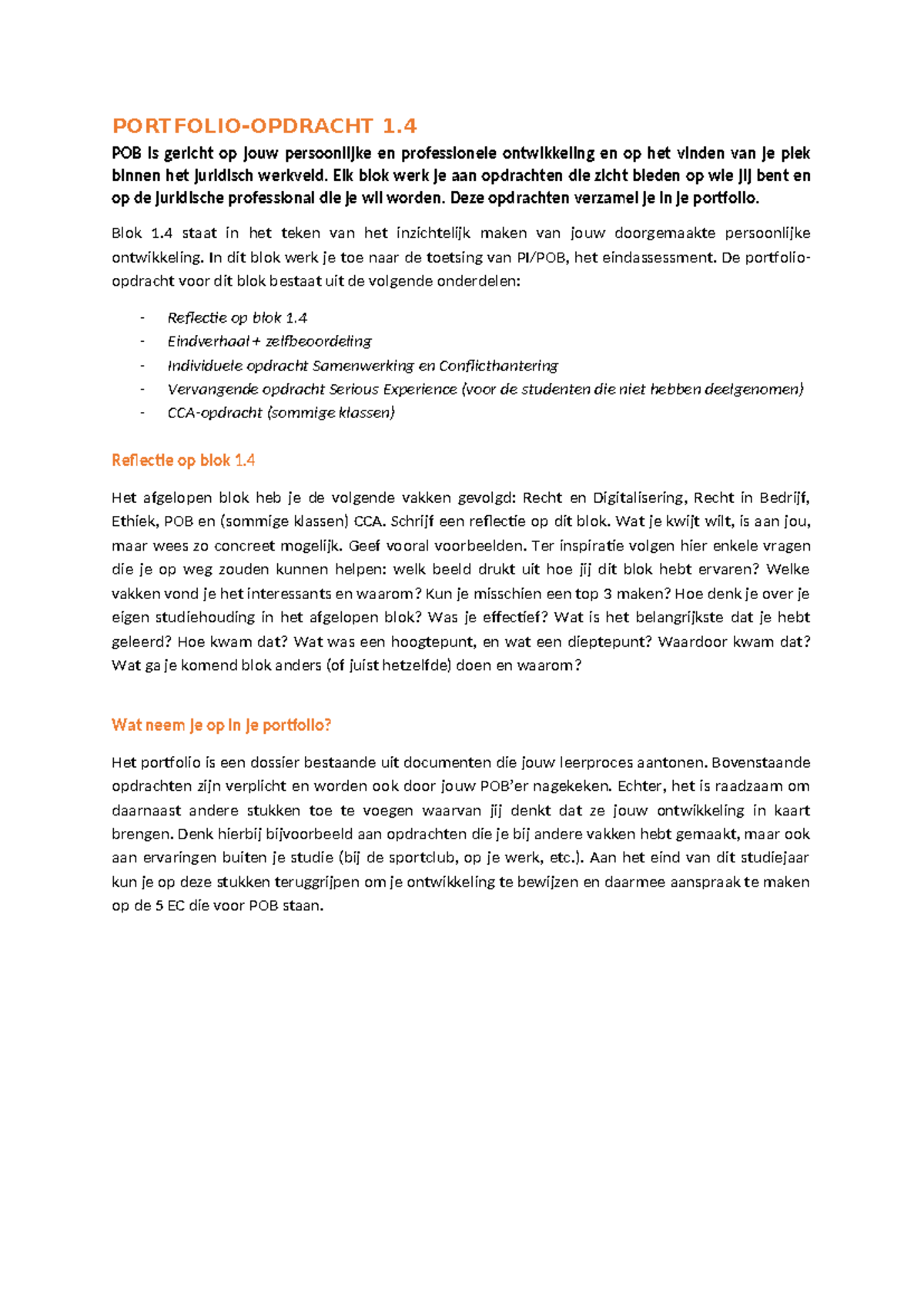 POB blok 1.4 portfolio-opdracht - PORTFOLIO-OPDRACHT 1. POB is gericht op jouw persoonlijke en ...