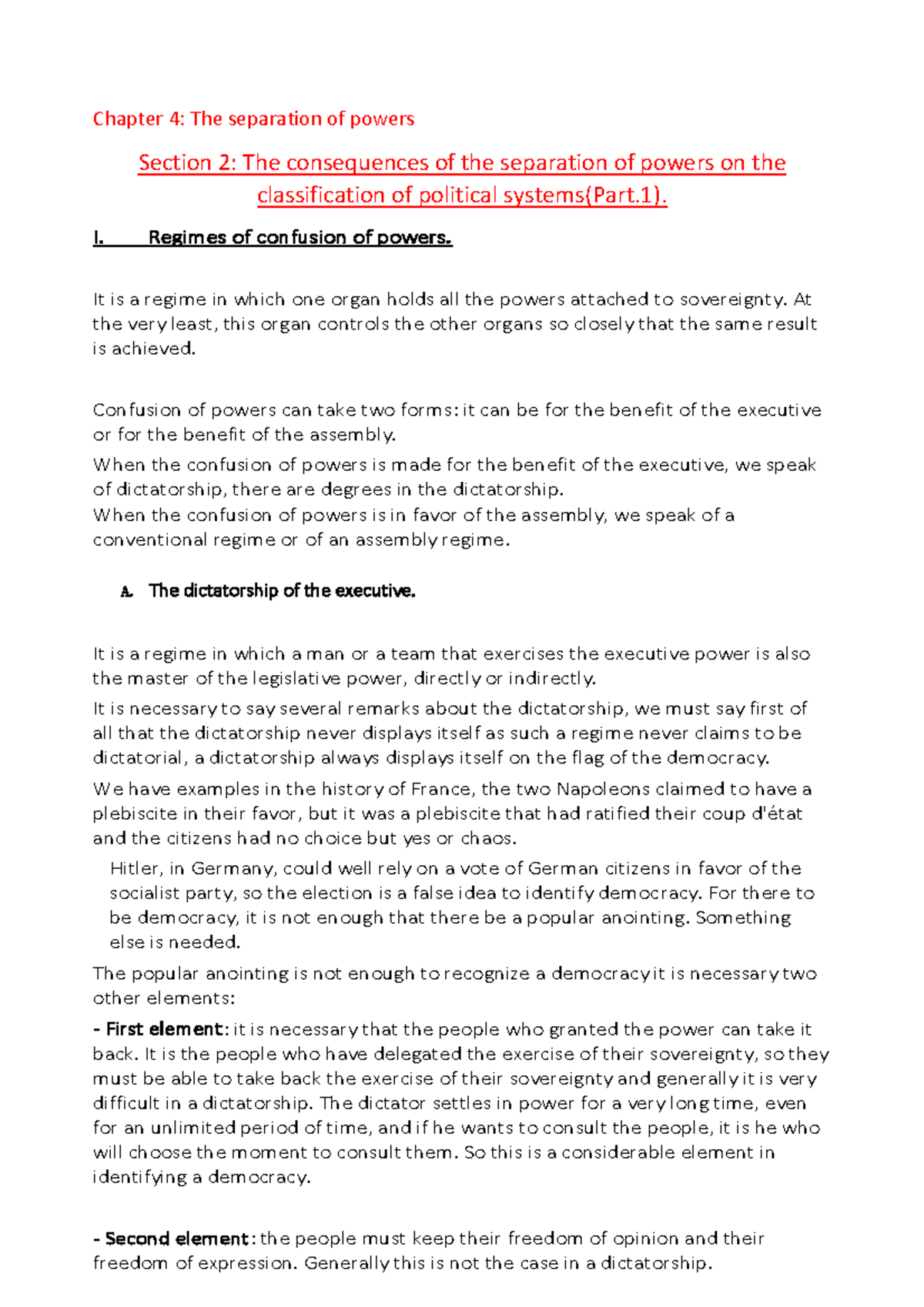 Chapter 4 Section 2 Part.1 - Chapter 4: The separation of powers Section 2: The consequences of ...