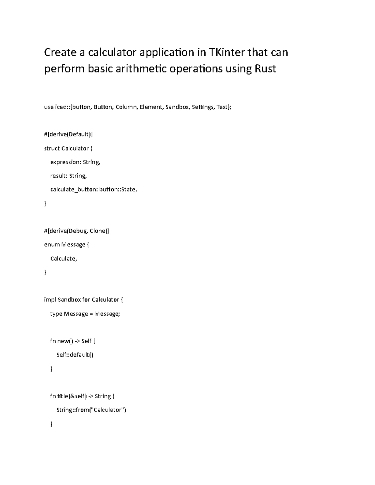 Comp6076-Calci 08-Rust - Create a calculator application in TKinter that can perform basic - Studocu
