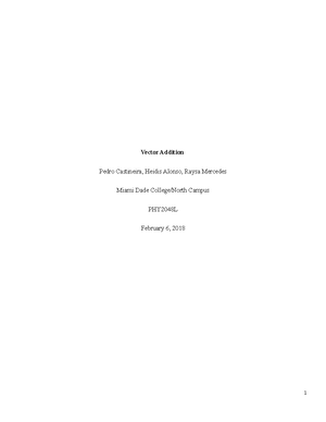 PHYS Lab Report 5 - Addition of Vectors - PHYSICS 1433 D715 LAB REPORT ...