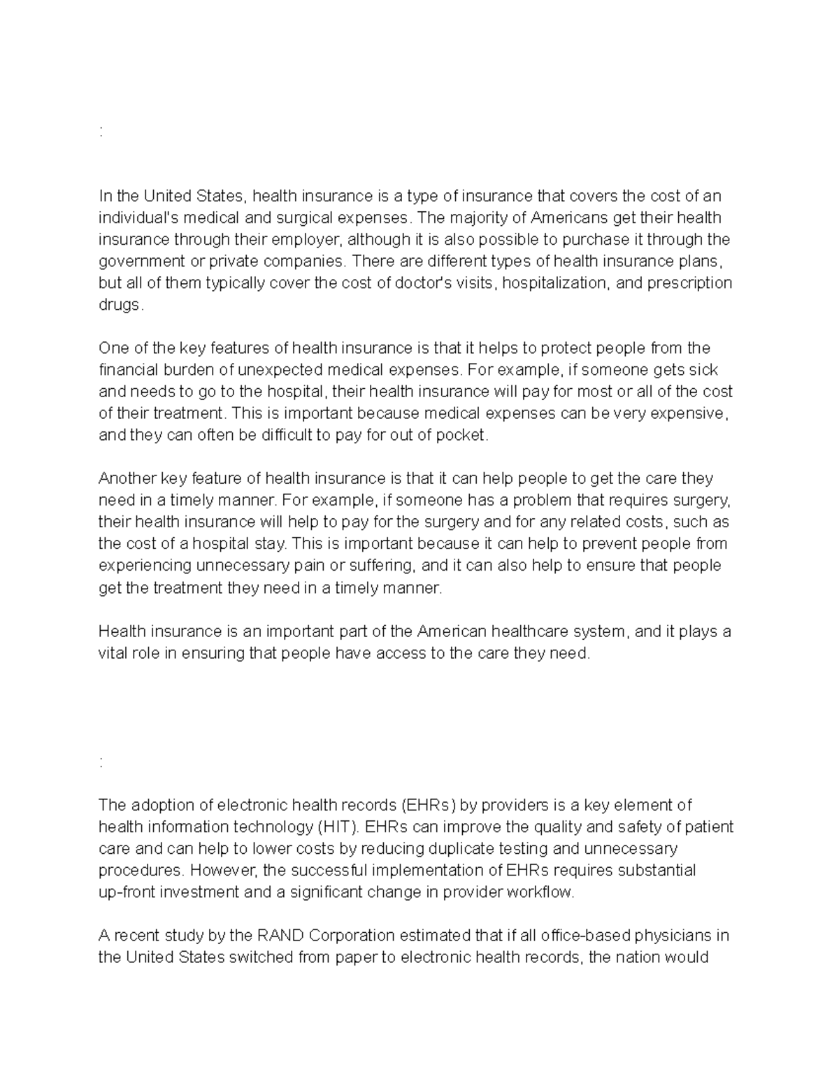 RELIG598 course outline - : In the United States, health insurance is a ...