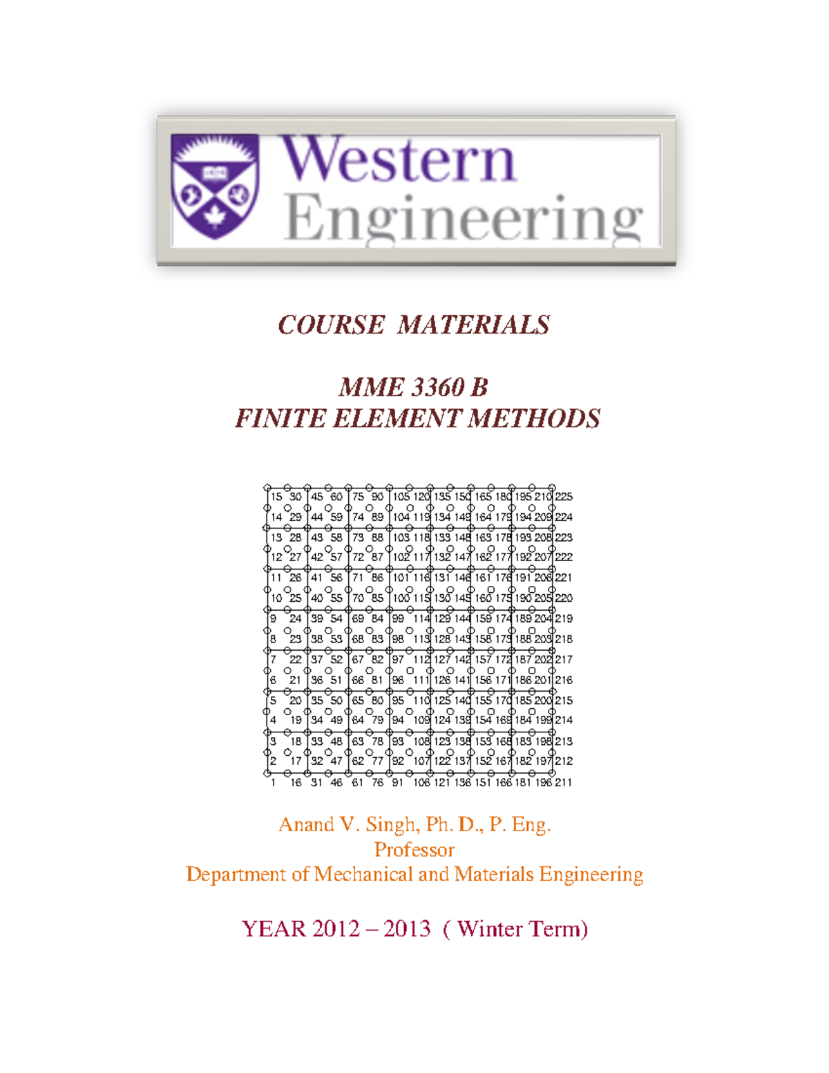 Title Page Finite Element Resource Finite Element Methodscourse Materialsmme 3360 B