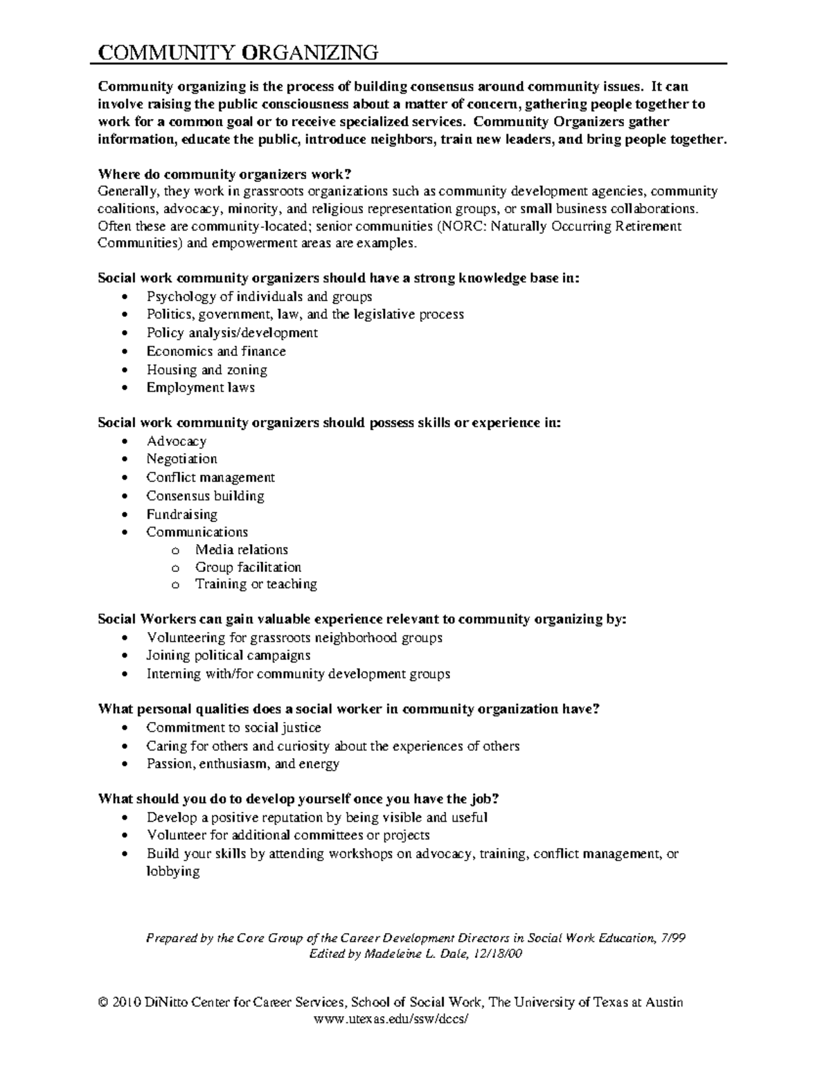 Communityorganizing - notes - © 2010 DiNitto Center for Career Services ...