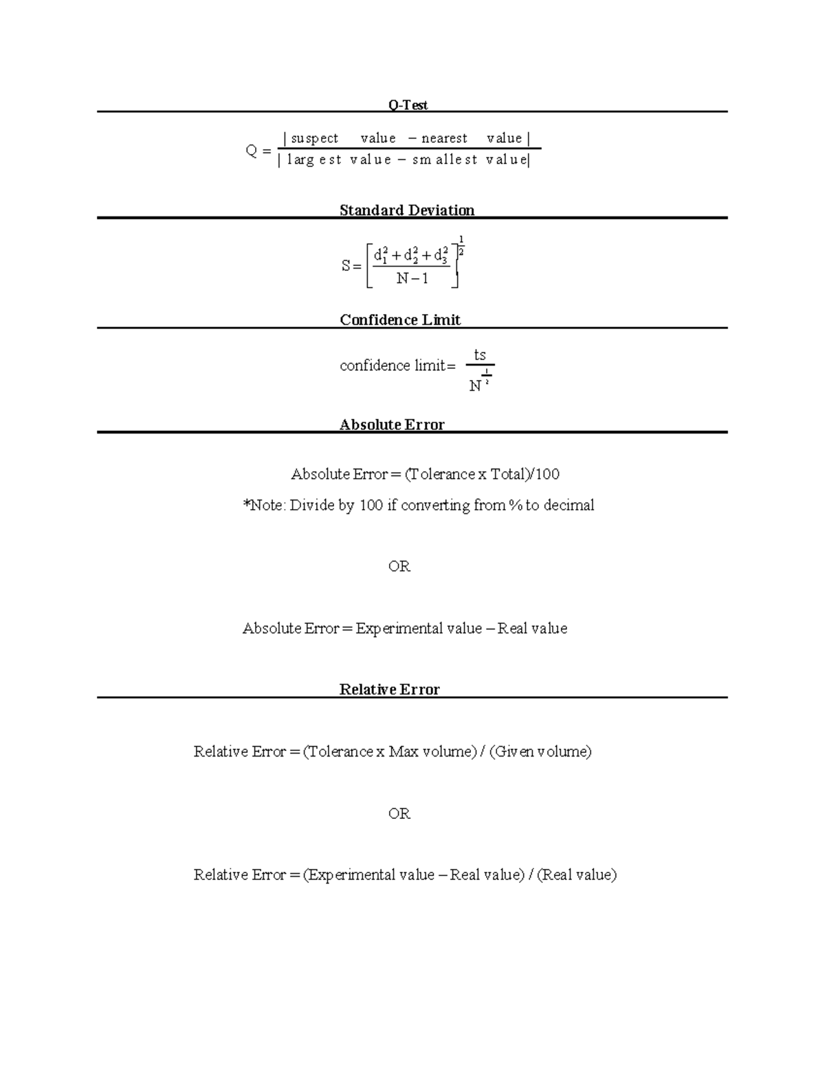 Calculations & tables for Chemistry - Q-Test Q | larg est value ...