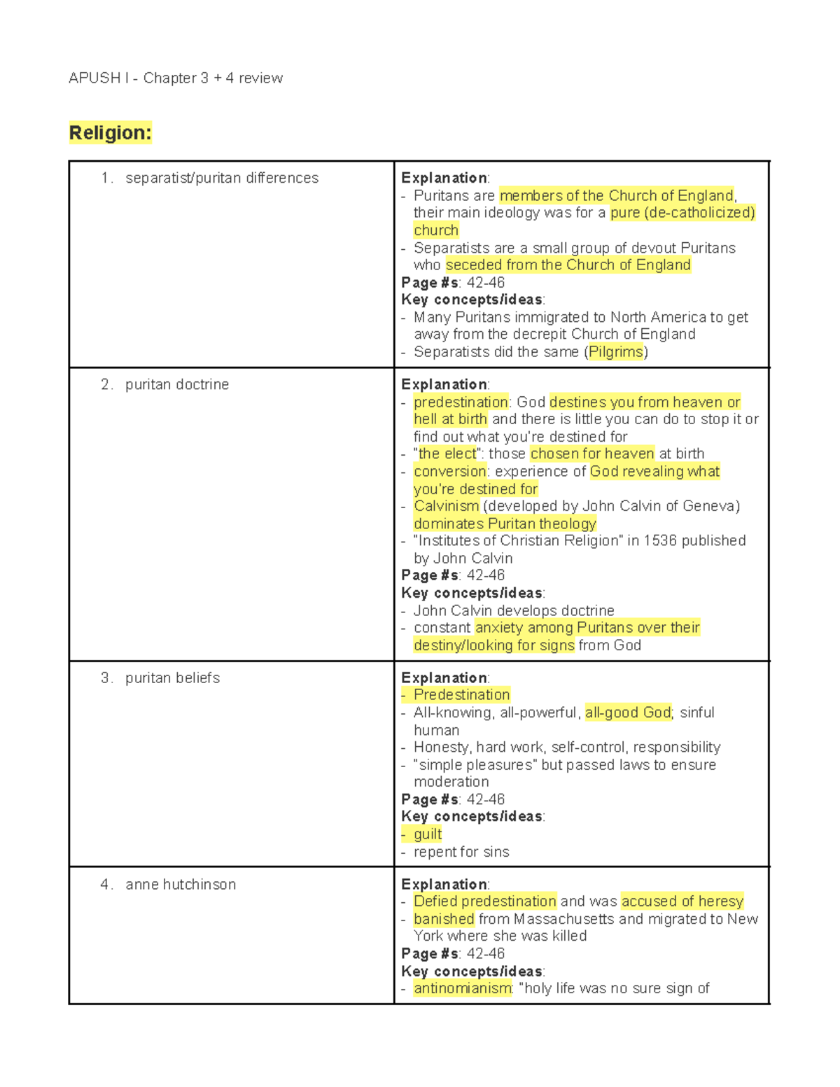Apush ch. 3 + 4 test review - APUSH I - Chapter 3 + 4 review Religion ...