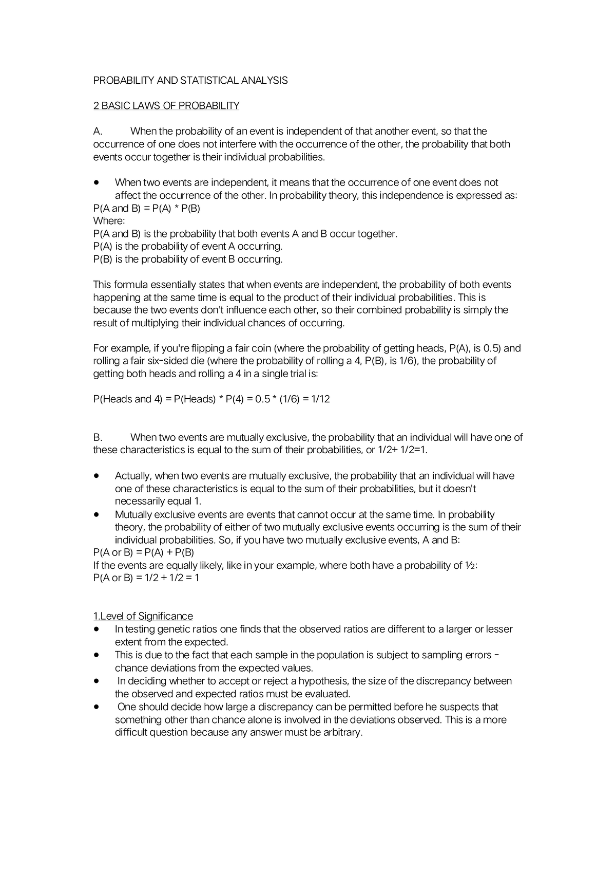 Probability AND Statistical Analysis - PROBABILITY AND STATISTICAL ...