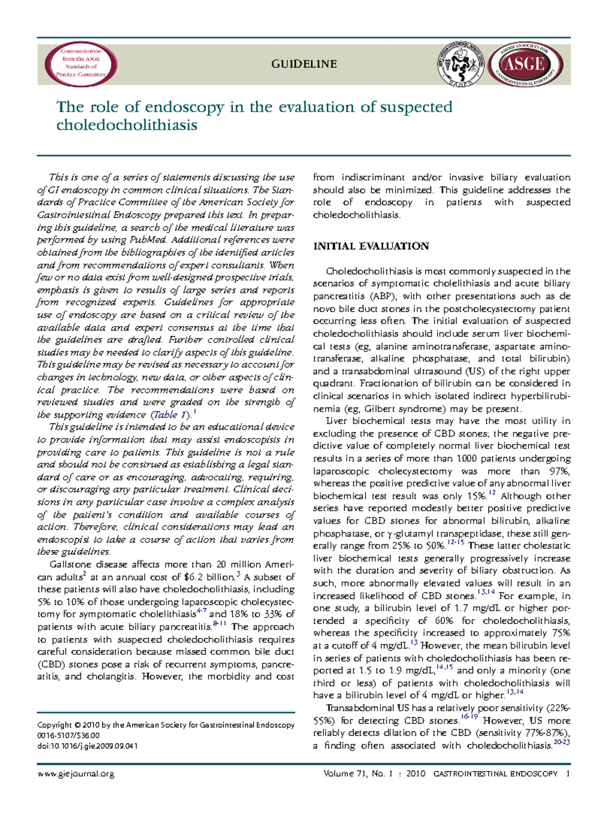 Guias DE LA ASGE - GUIDELINE The role of endoscopy in the evaluation of ...