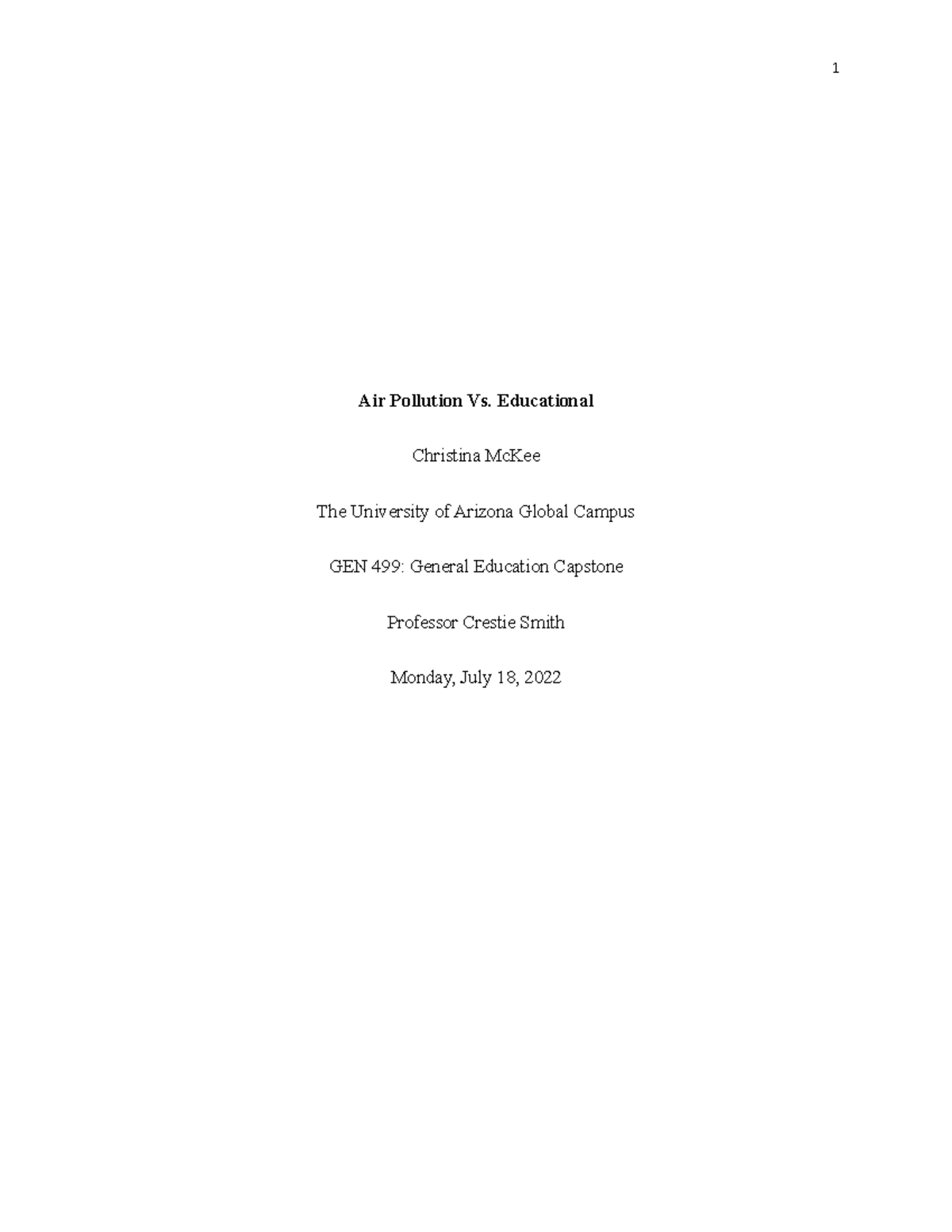 EN 499 Week 5 Final Paper.docx 26 KB - Air Pollution Vs. Educational Christina McKee The ...