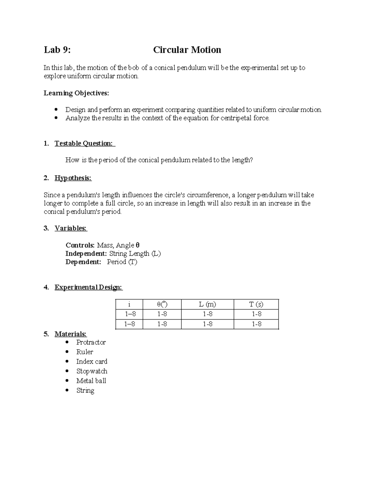 VM PHY111L Lab 9 Circular motion 3 - Lab 9: Circular Motion In this lab ...