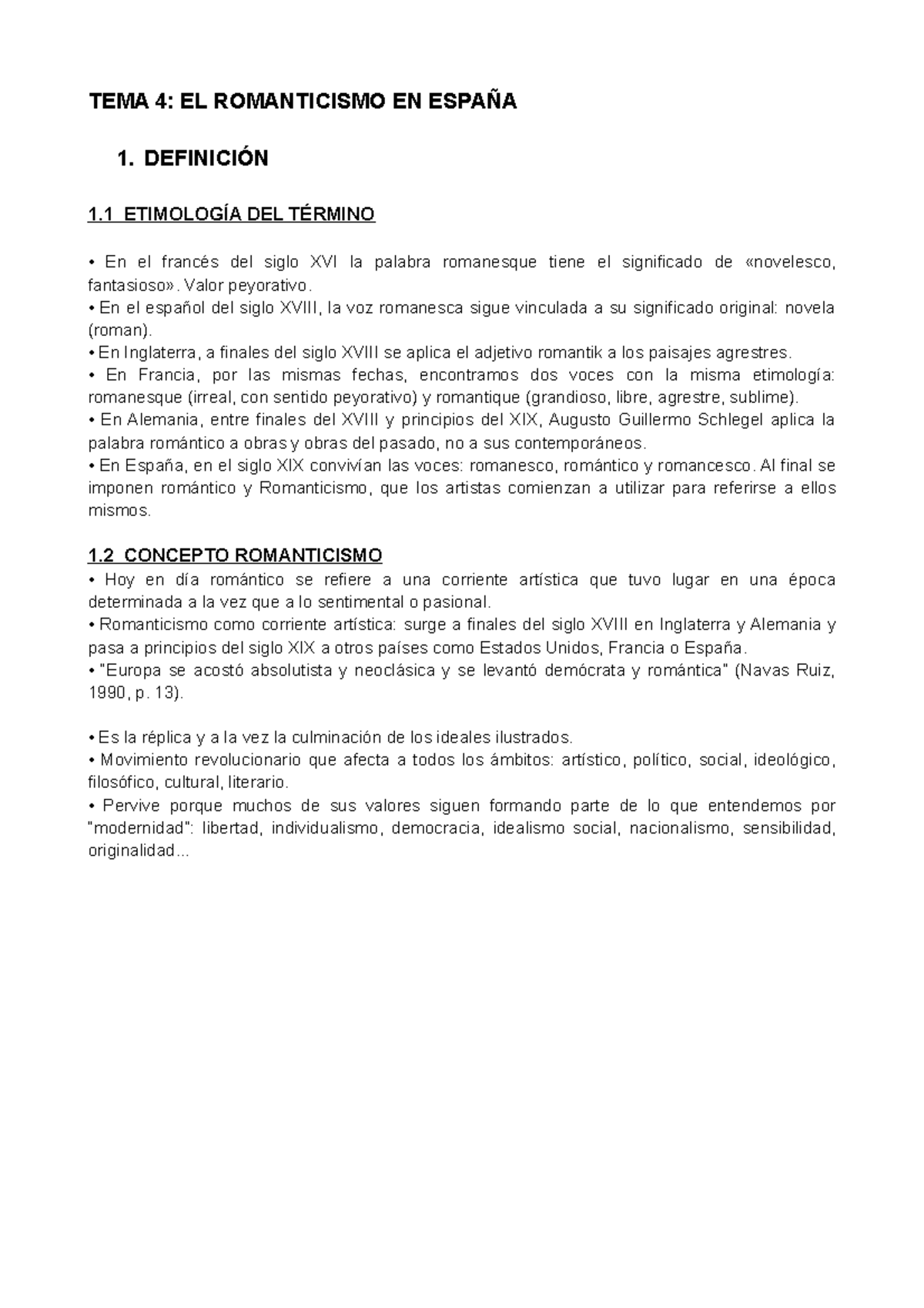 TEMA 4 - Apuntes 4 - TEMA 4: EL ROMANTICISMO EN ESPAÑA 1. DEFINICIÓN 1 ...
