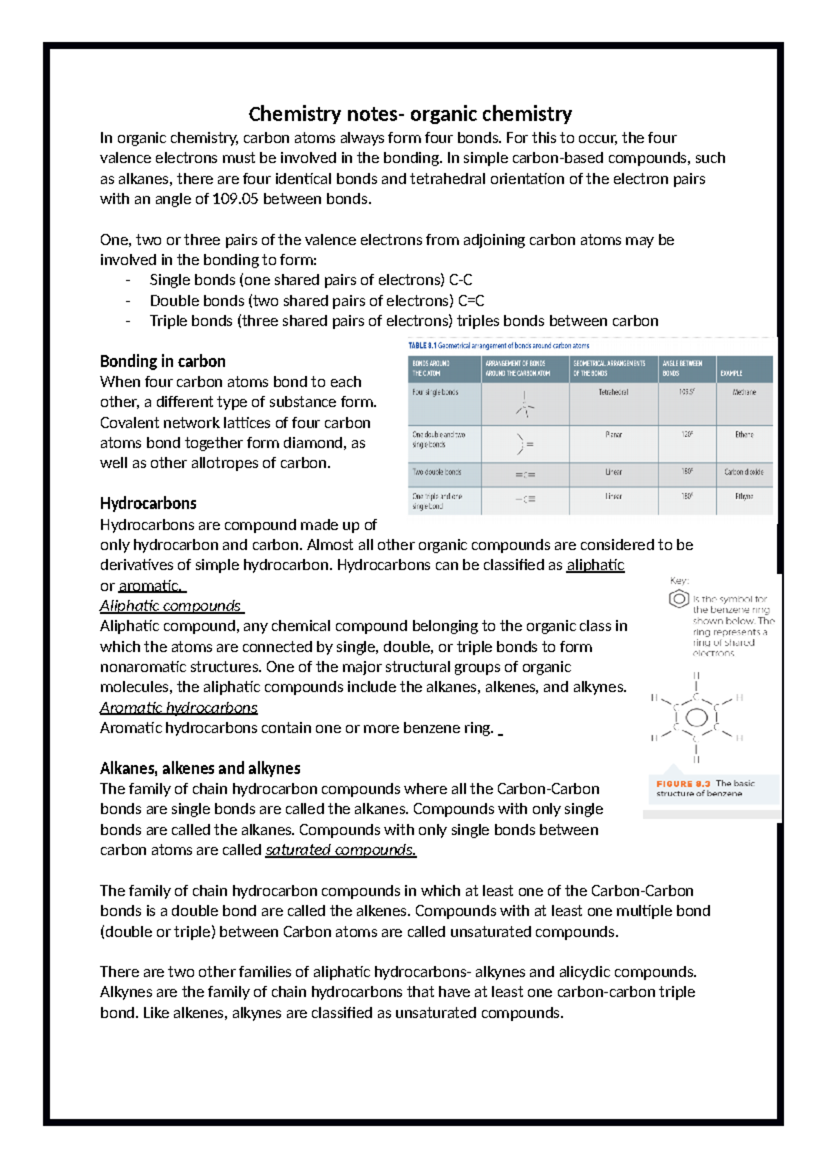 Chemistry notes on organic chemistry - Chemistry notes- organic ...