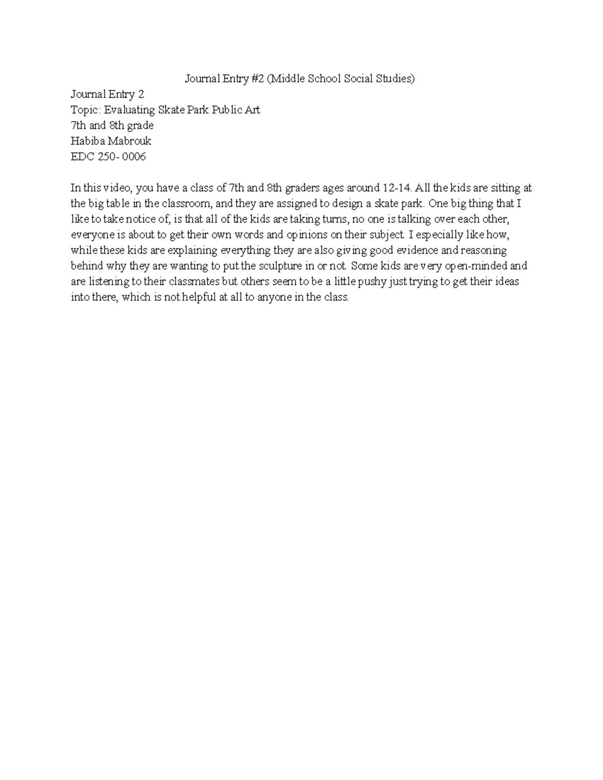 Journal Entry #2 (Middle School Social Studies) - Journal Entry #2 ...