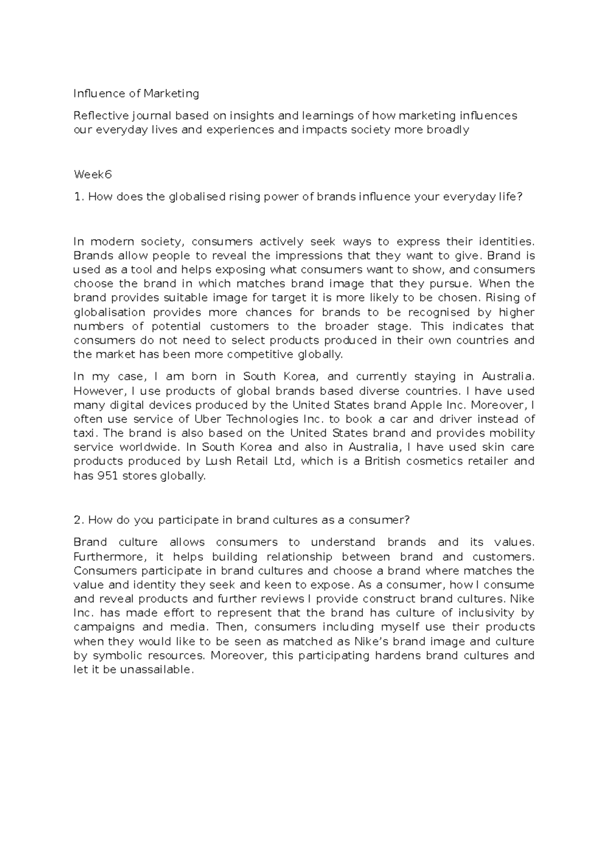 Influence of Marketing - Influence of Marketing Reflective journal ...