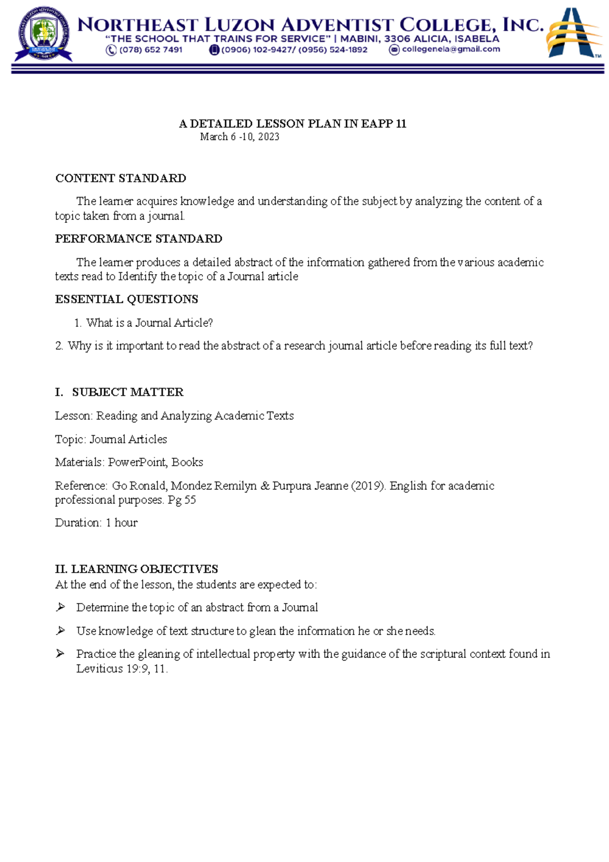 UNIT 1 Module 7 EAPP - the journal articles - A DETAILED LESSON PLAN IN ...