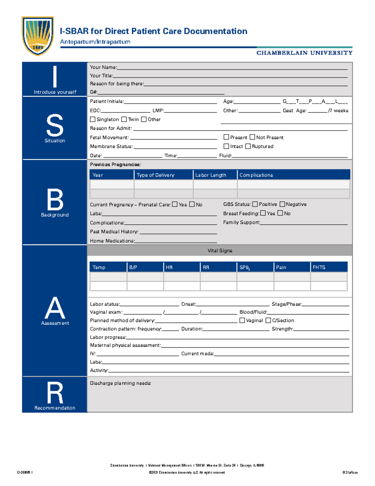 I-SBAR for Direct Patient Care Documentation - Antepartum Intrapartum ...