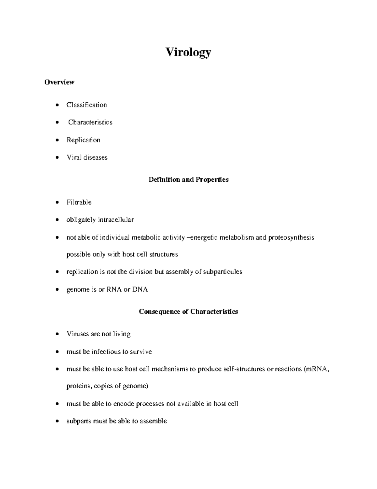 Virology Lecture note 1 - Virology Overview Classification ...