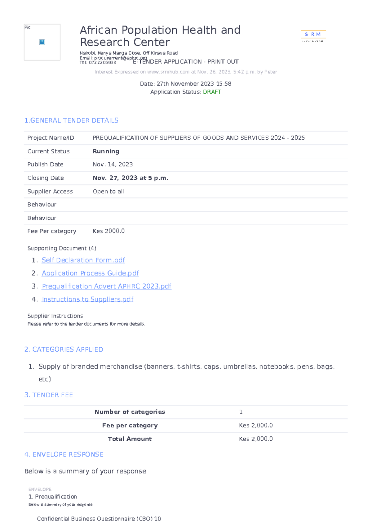 African Population Health and Research Center Tender Application ...