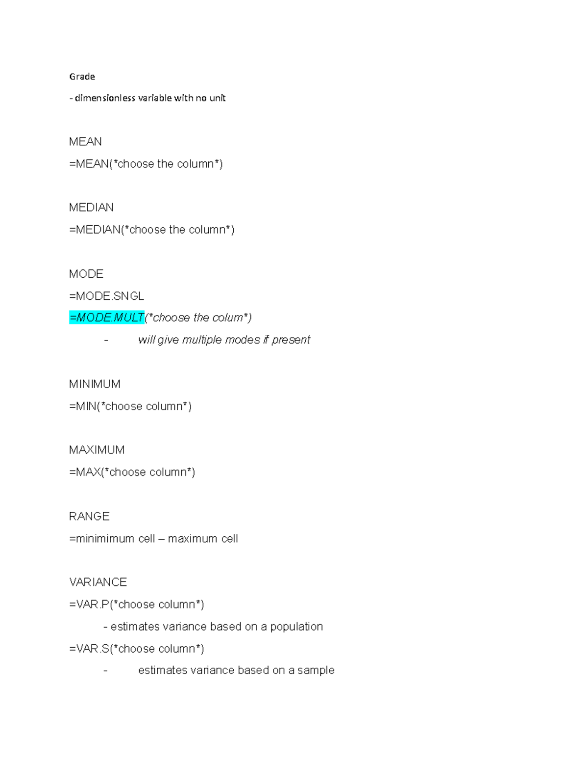 5 part 2 excel tutorial- DS - Grade dimensionless variable with no unit ...
