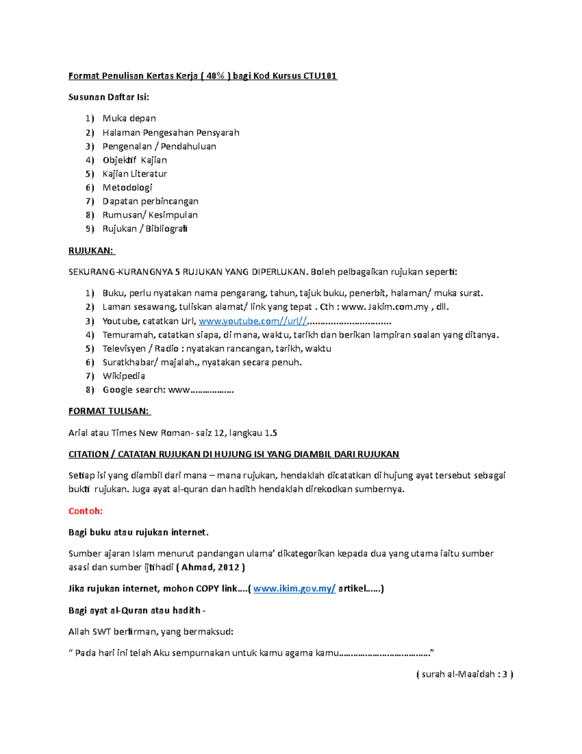 Format MUKA Depan DAN Halaman Pengesahan KOD CTU101 OKT 2022 - Format ...