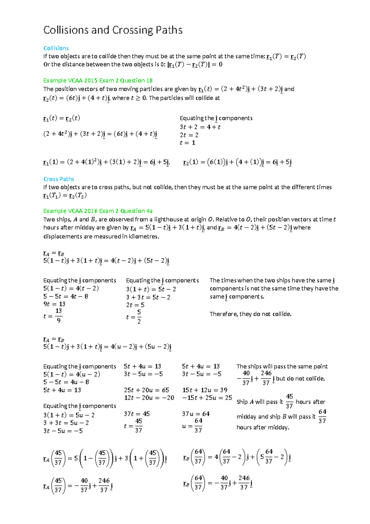 Collisions and Crossing Paths - Collisions If two objects are to ...