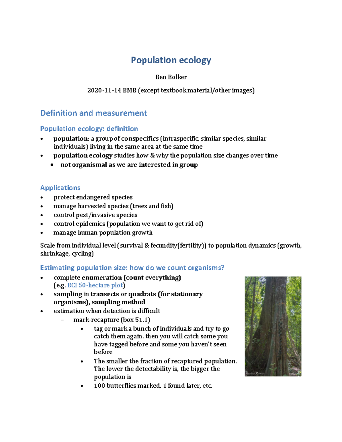 Pop ecology notes from class lectures - Population ecology Ben Bolker ...