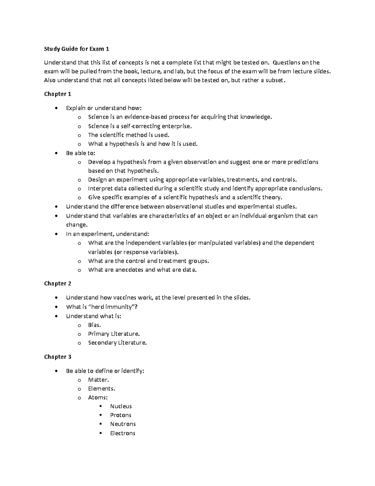 Study Guide for Exam 1 - Questions on the exam will be pulled from the ...