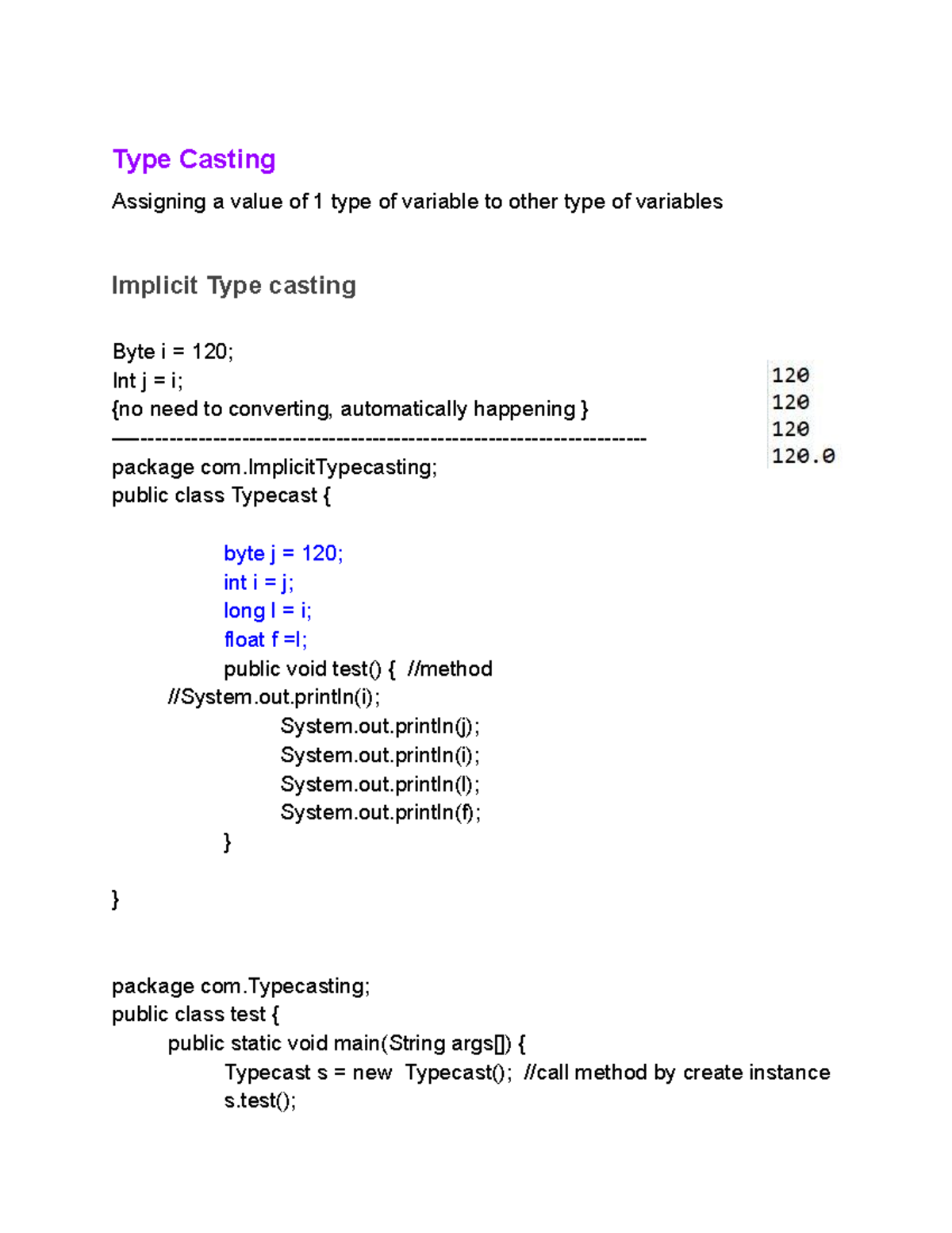 JAVA Notes - Type Casting Assigning a value of 1 type of variable to ...