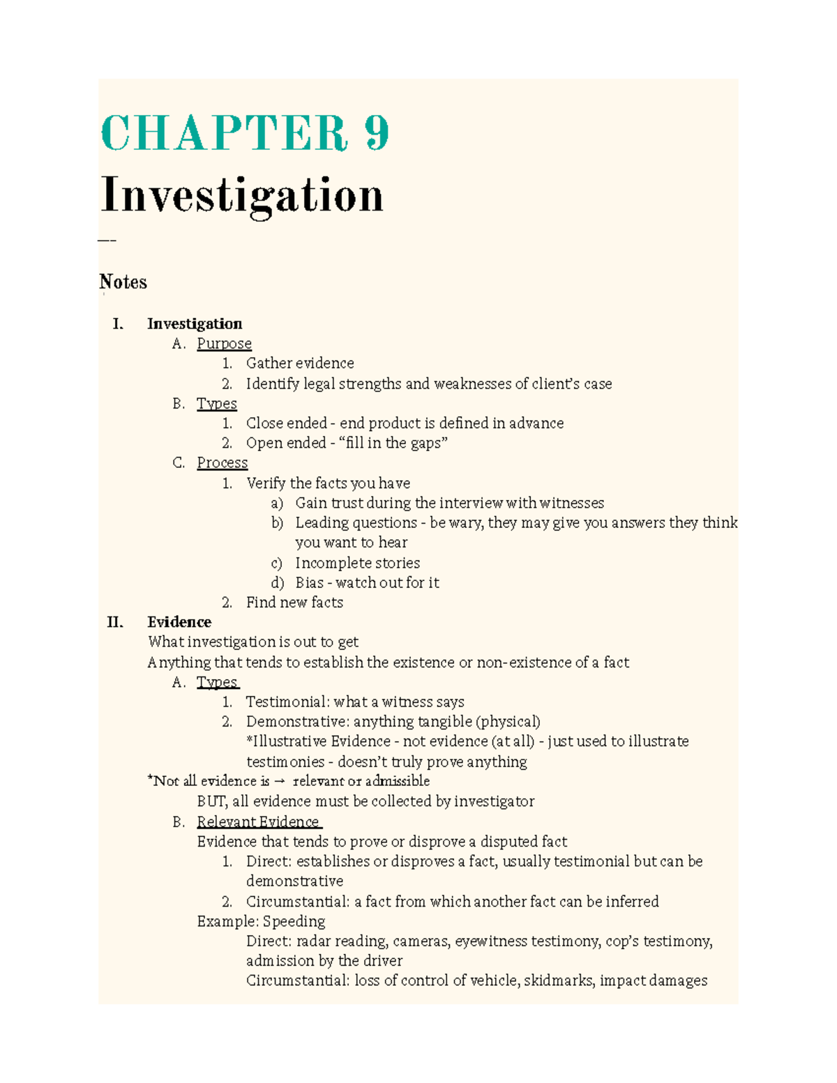 CH 9 - Investigation - Lecture notes 9 - CHAPTER 9 Investigation ...